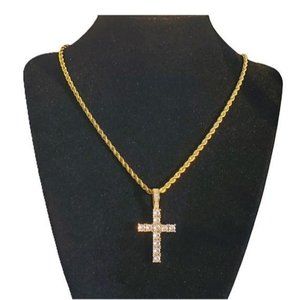 Accessories | Mens 2ct Diamond 14k Gold Cross Necklace 2 24 Rope Chain ...